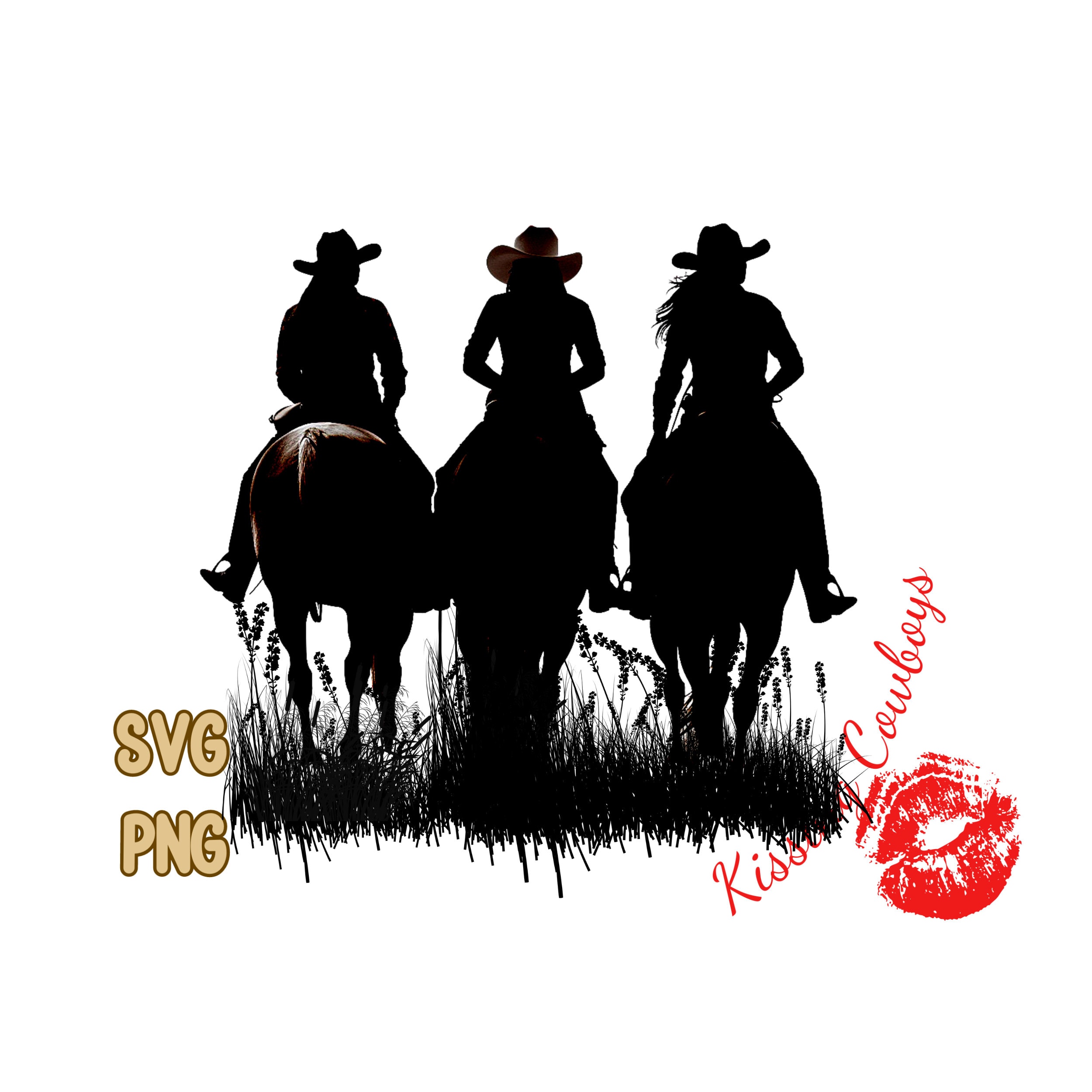 Three Riders and Horse Silhouette PNG SVG, Cowgirl Sublimation Design ...