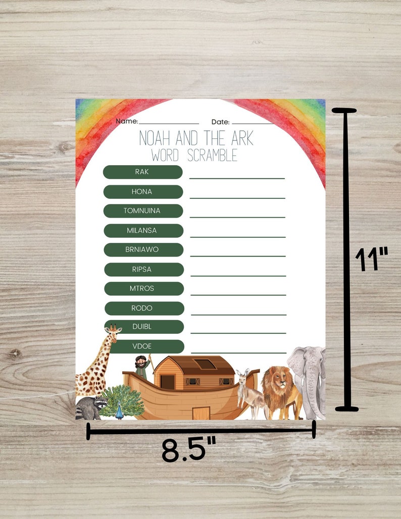 Noah and the Ark Word Scramble Worksheet, Sunday School Bible Story ...