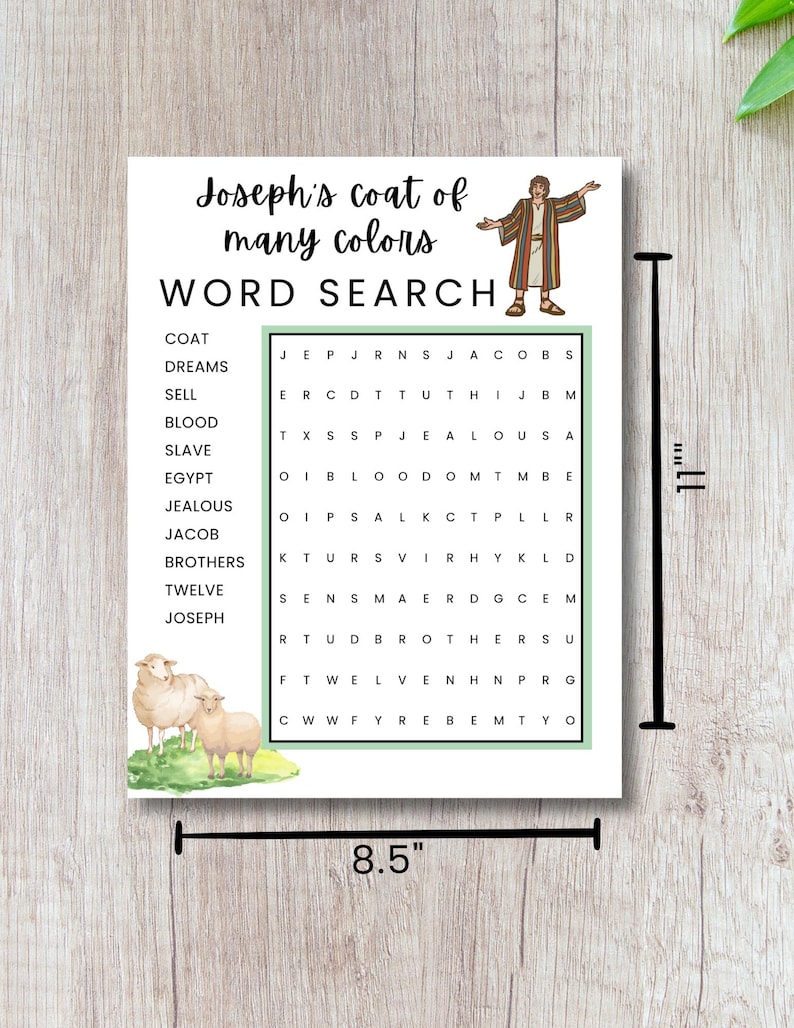 JOSEPH'S COAT of Many COLORS Word Search Worksheet for Vbs, Sunday ...