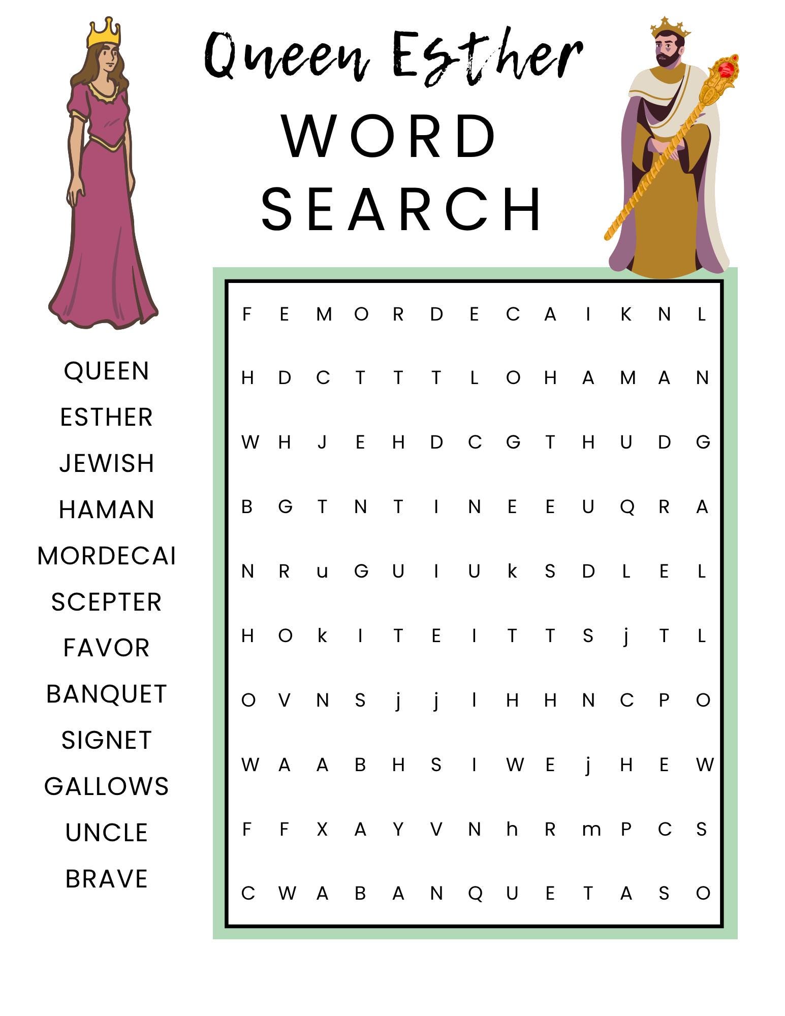 QUEEN ESTHER Word Search Worksheet for Vbs, Sunday School, Kids ...