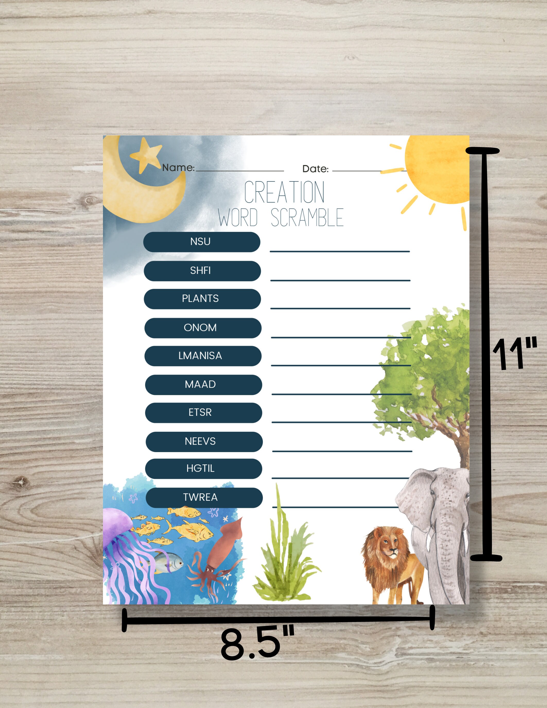 CREATION WORD SCRAMBLE Activity for Kids, Sunday School, Vbs, Bible ...