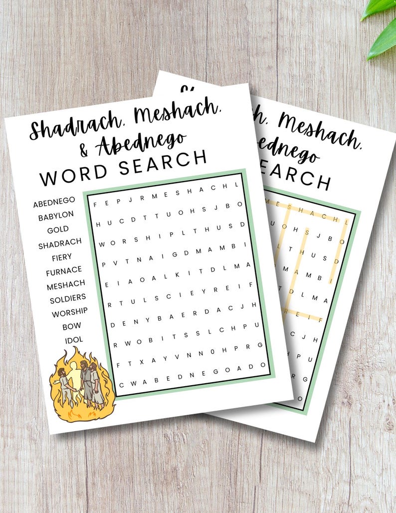 SHADRACH, MESHACH, ABEDNEGO Word Search Worksheet for Vbs, Sunday ...