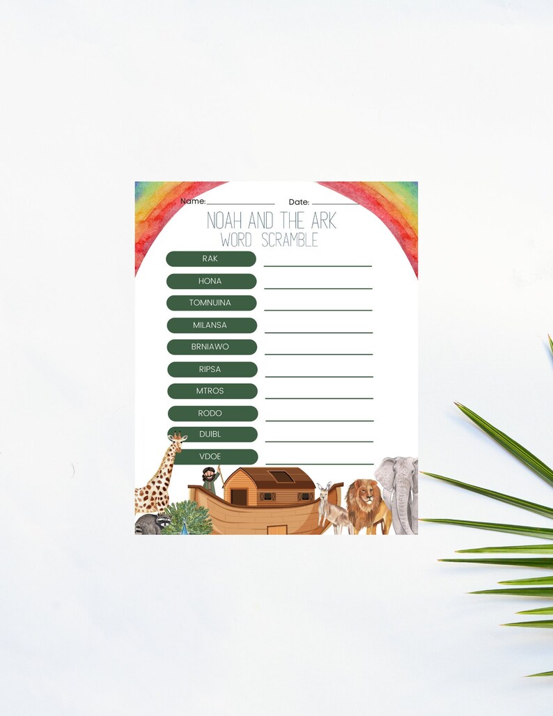 Noah and the Ark Word Scramble Worksheet, Sunday School Bible Story ...