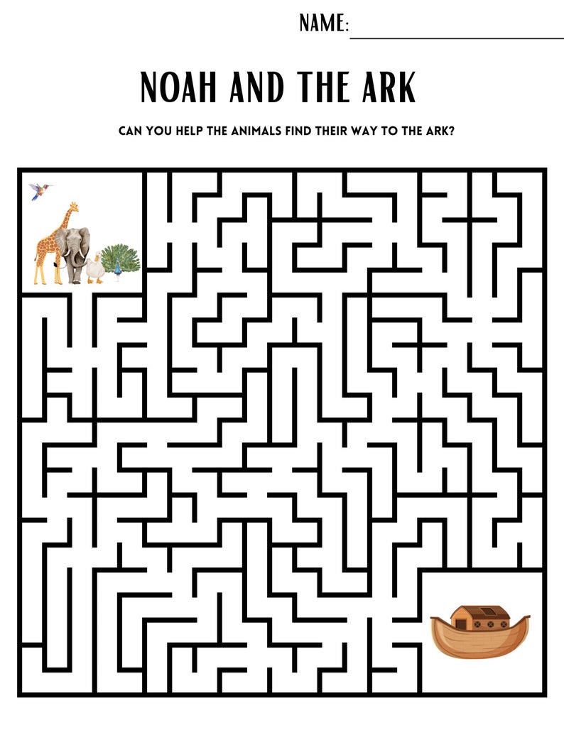 Noah and the Ark Maze Kids Activity Page - Etsy