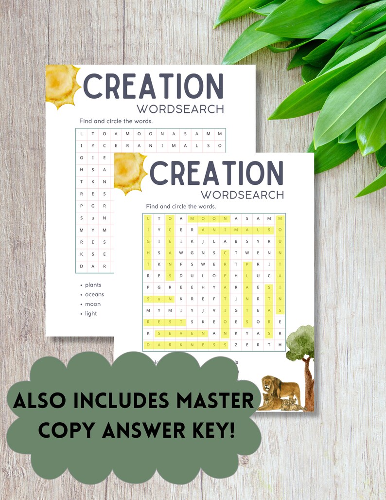 CREATION WORD SEARCH for Kids/ Bible Activity for Vbs, Sunday School, or Home, Printable ...