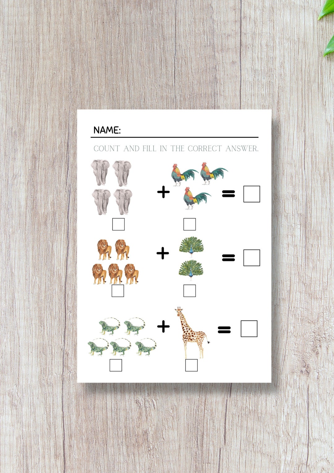 ANIMAL ADDITION WORKSHEET/ Noah's Ark Kids Activity Page/ School or Vbs ...