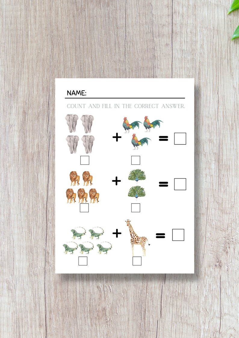 ANIMAL ADDITION WORKSHEET/ Noah's Ark Kids Activity Page/ School or Vbs ...