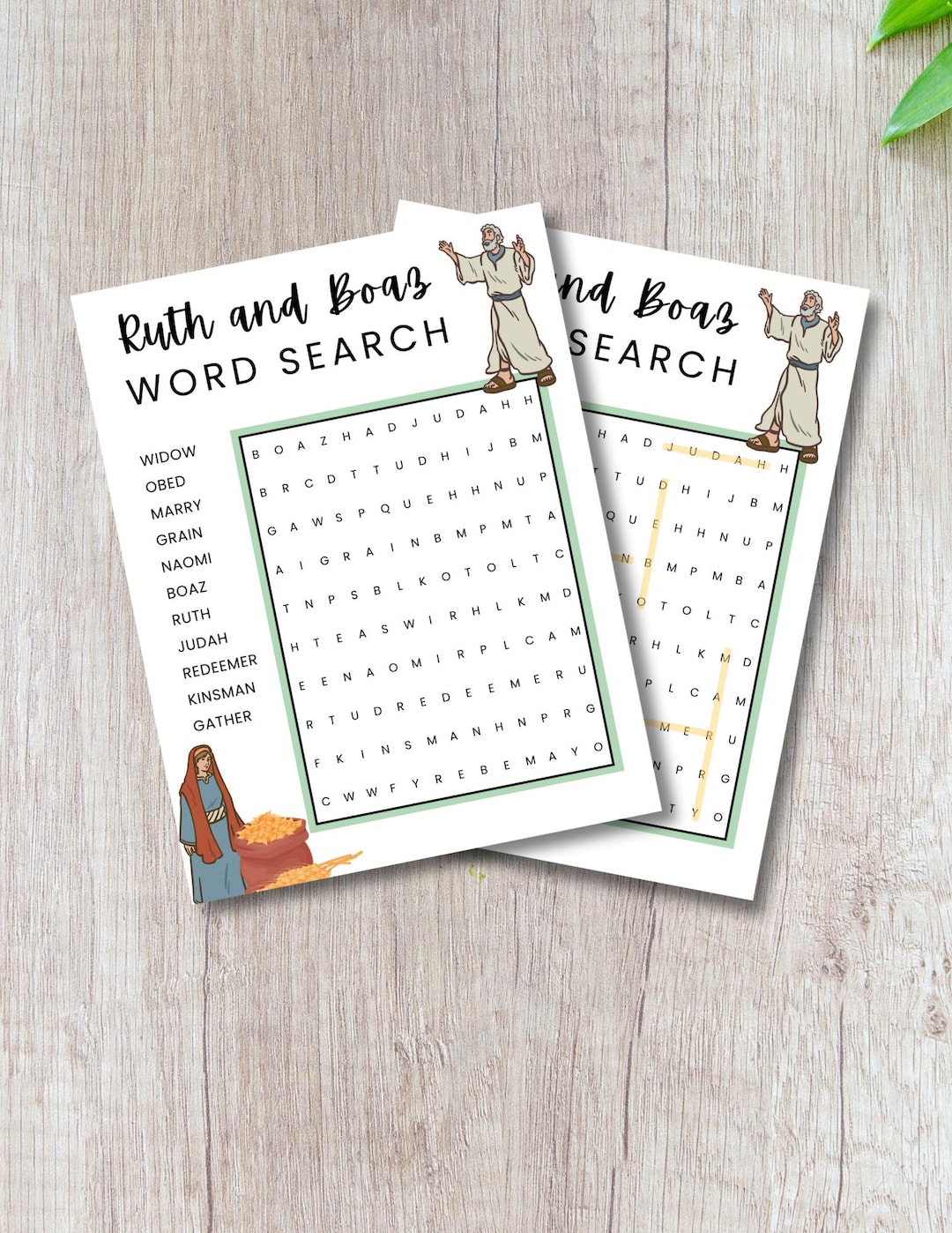 RUTH AND BOAZ Word Search Worksheet for Vbs, Sunday School, Kids ...