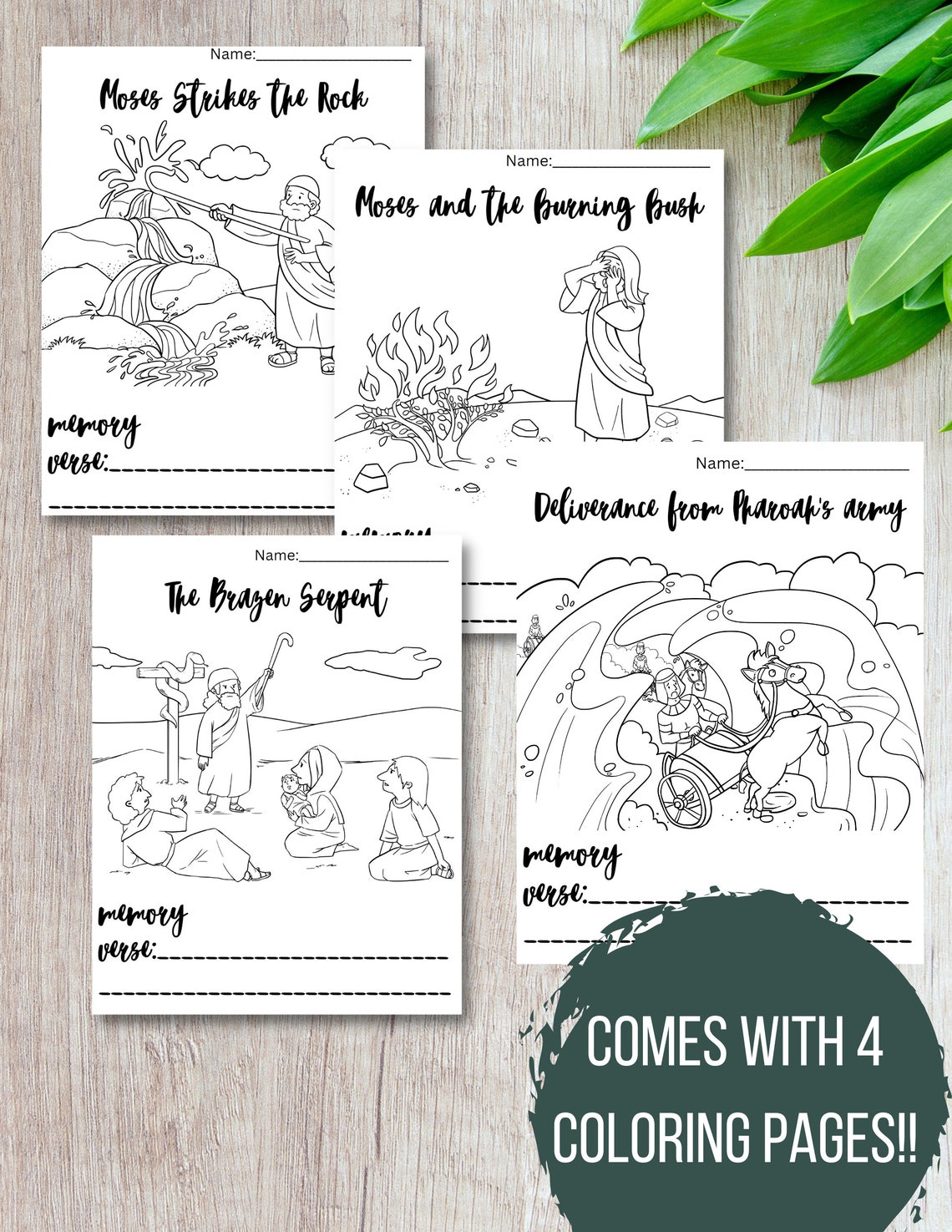 MOSES and the EXODUS COLORING Pages for Kids, Vbs or Sunday School, Set ...