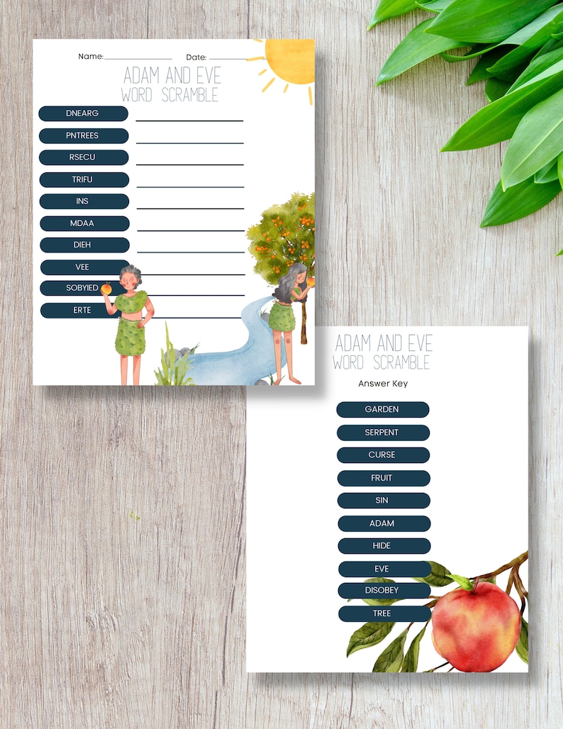 ADAM & EVE Word Scramble for Sunday School or VBS, Digital Download to ...