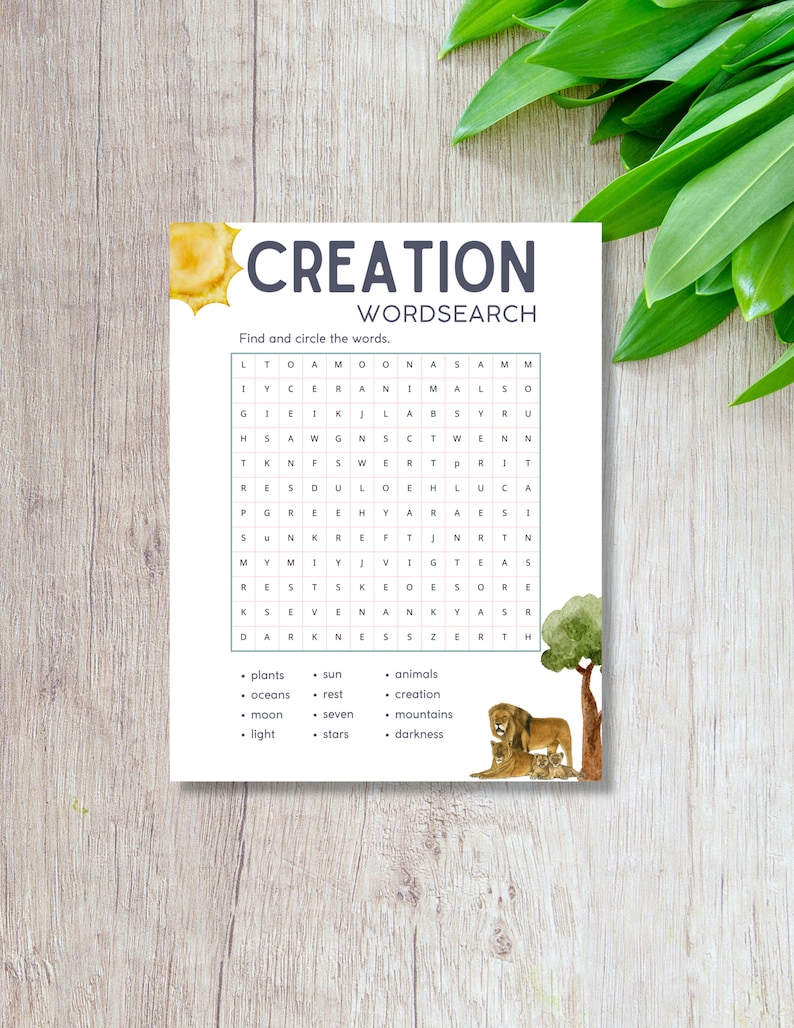 CREATION WORD SEARCH for Kids/ Bible Activity for Vbs, Sunday School ...