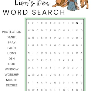 DANIEL and the LIONS DEN Word Search Worksheet for Vbs, Sunday School ...