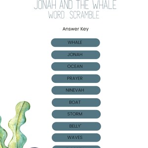 JONAH and the WHALE Word Scramble, BIBLE Story Worksheet, Sunday School ...