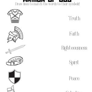 ARMOR OF GOD Worksheet Package With Matching and Maze for Kids Sunday ...