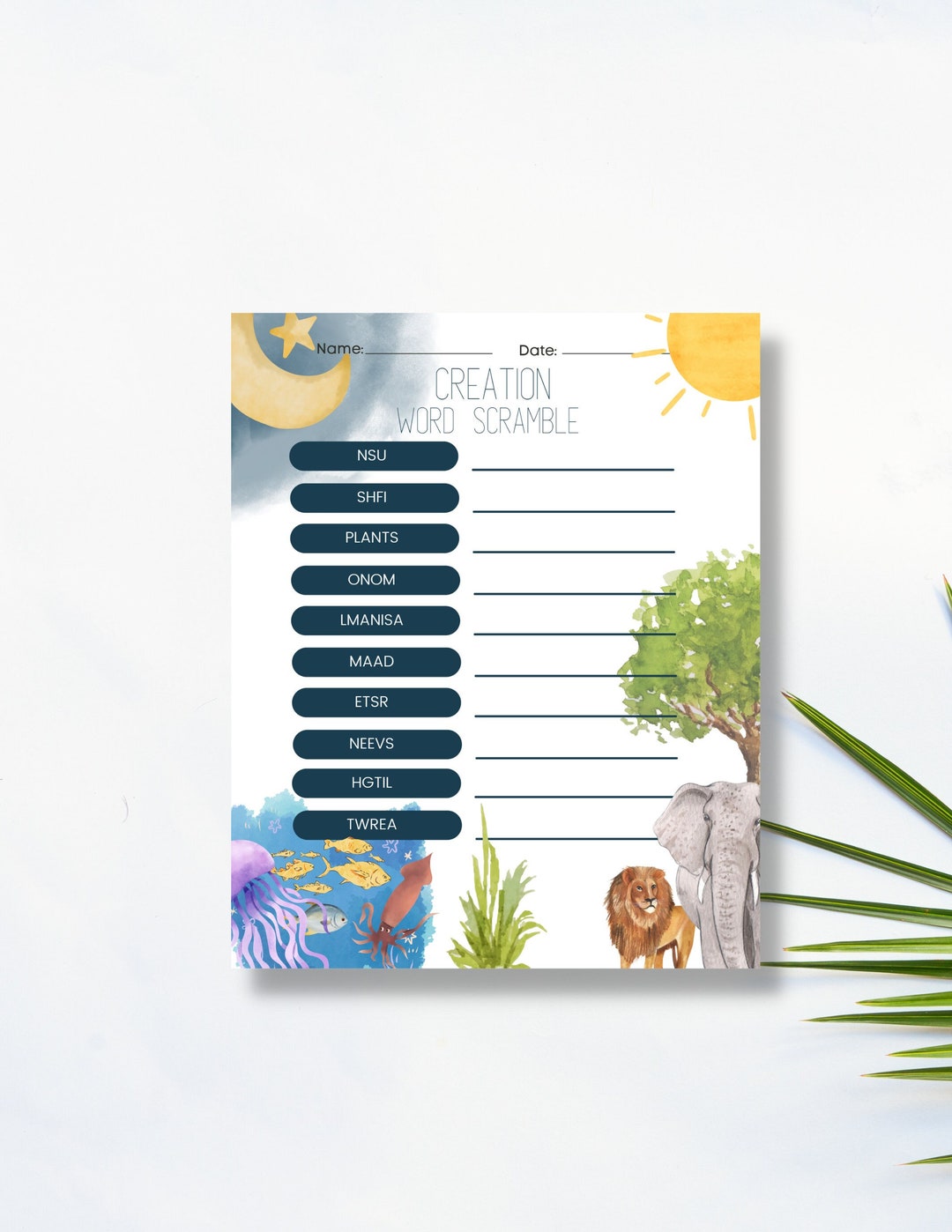 CREATION WORD SCRAMBLE Activity for Kids, Sunday School, Vbs, Bible ...