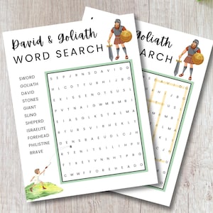 DAVID AND GOLIATH Word Search Worksheet for Vbs, Sunday School, Kids ...