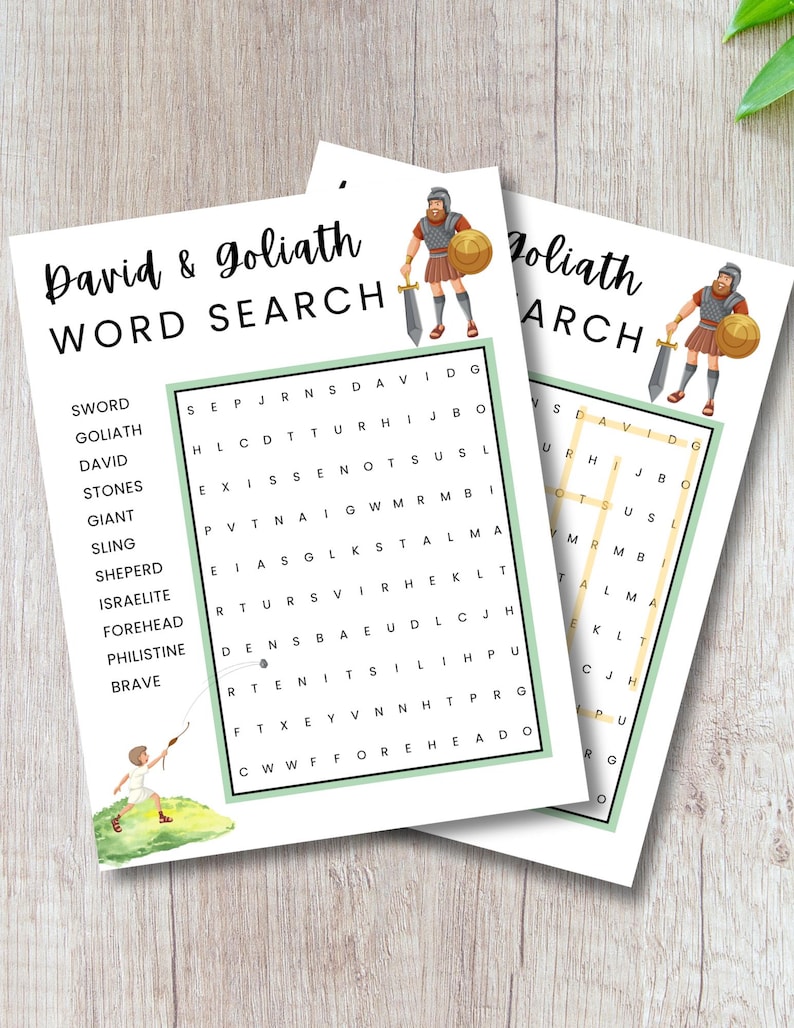 DAVID AND GOLIATH Word Search Worksheet for Vbs, Sunday School, Kids ...