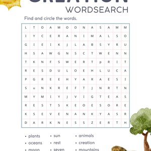 CREATION WORD SEARCH Worksheet for Vbs, Sunday School, Kids Homeschool ...