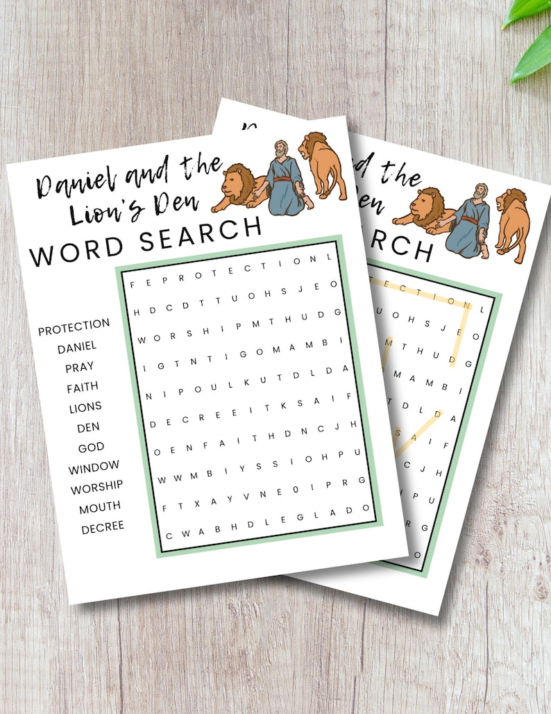 DANIEL and the LIONS DEN Word Search Worksheet for Vbs, Sunday School ...