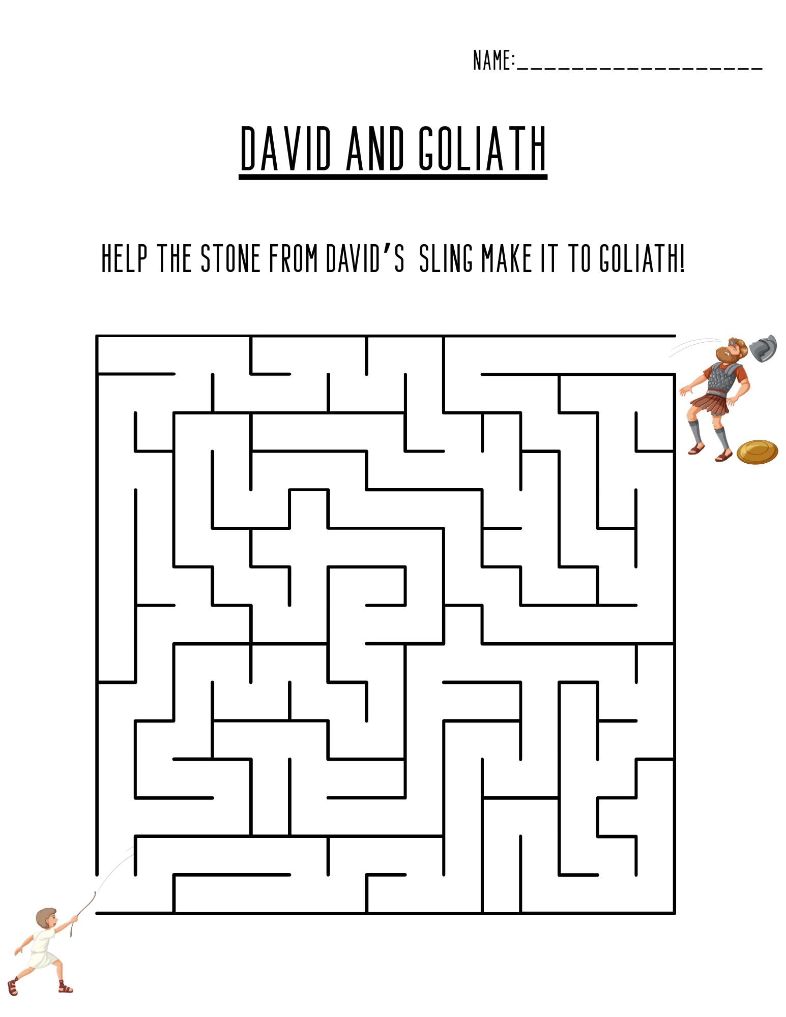 DAVID AND GOLIATH Activity Worksheet Maze for Kids, Sunday School, Vbs ...