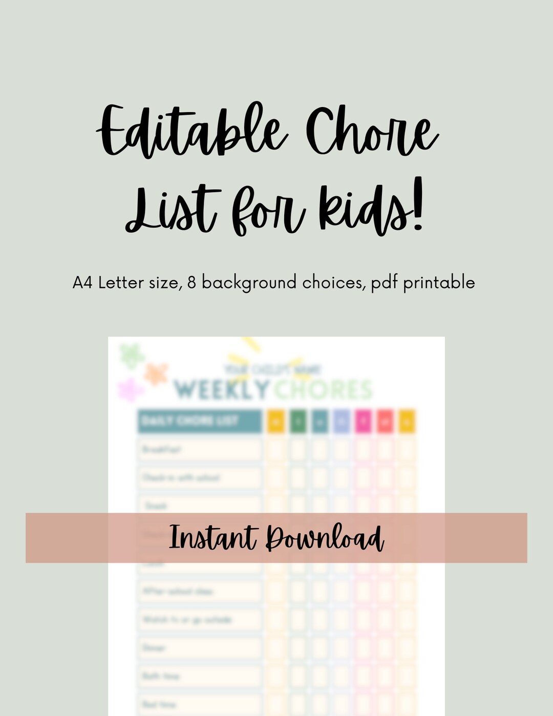 Children's Chore List Template - Etsy
