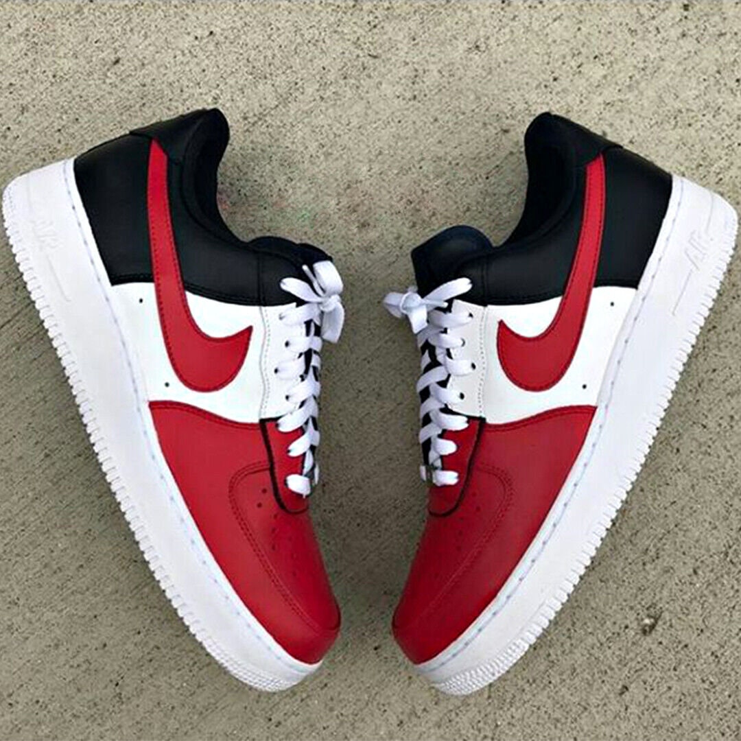 Custom Nike Air Force 1 Black and Red - Etsy