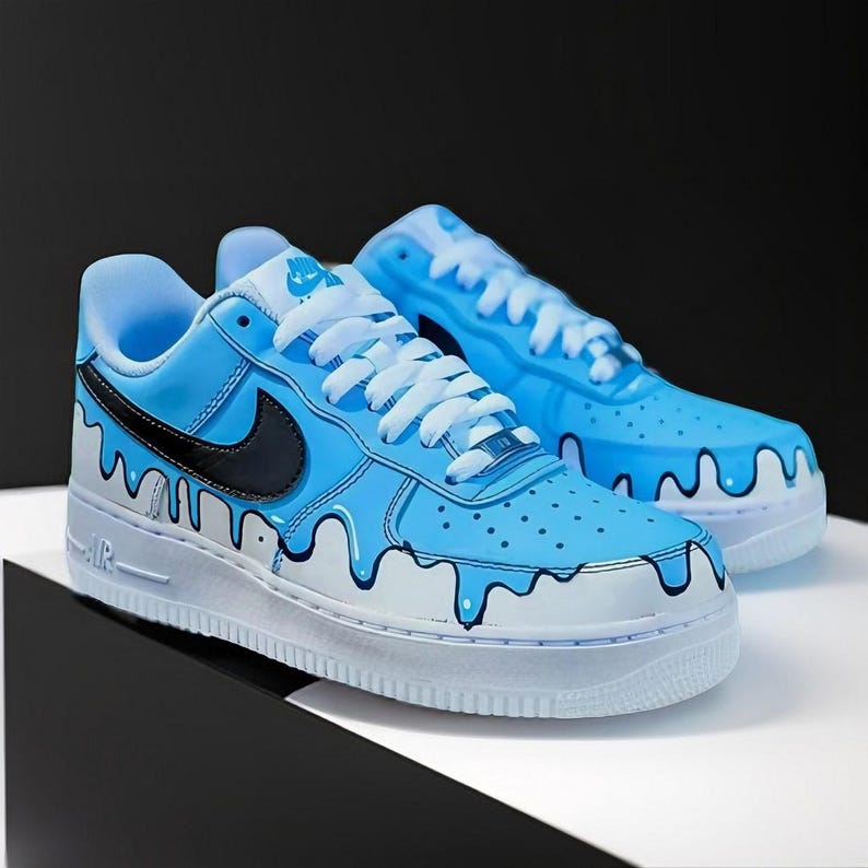 Custom Nike Air Force 1 Shoes Light Blue Drip - Etsy