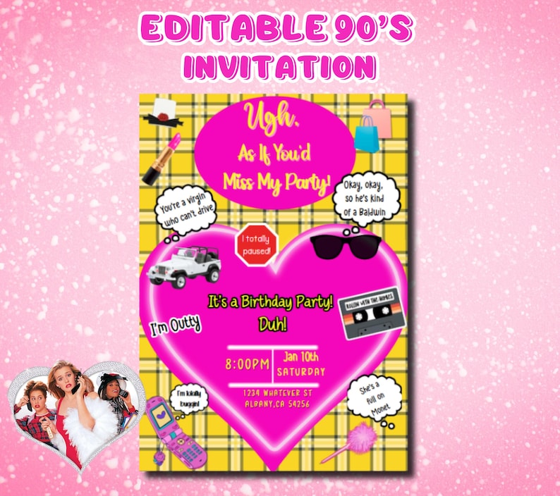 90s Birthday Party Invitation, Clueless Birthday Invite,bachelorette ...