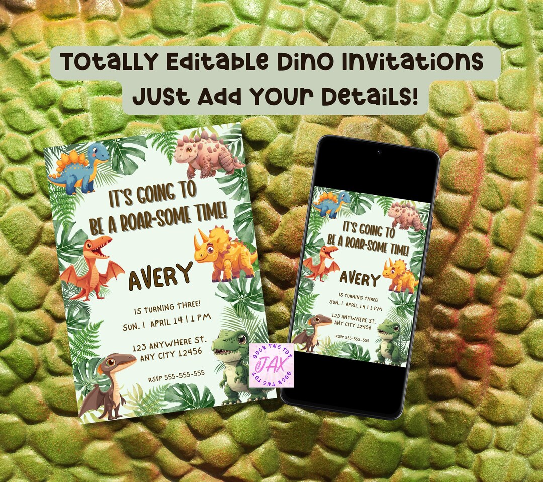 Editable Dino Birthday Party Invitation Instant Digital Download - Etsy