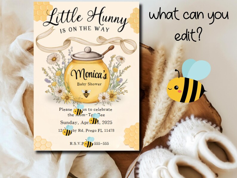 Little Hunny Baby Shower Invitation, Editable Baby Shower Invite ...