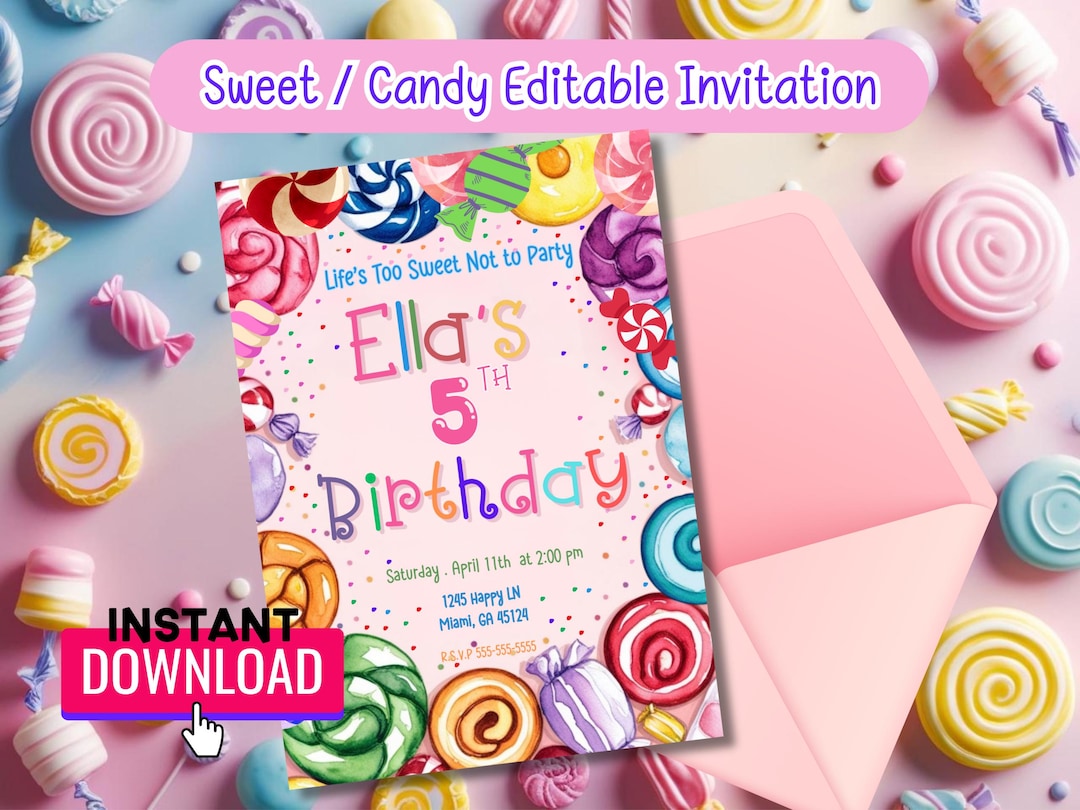 Candy Theme Invitation, Candy Land Invites, Instant Download Candies ...