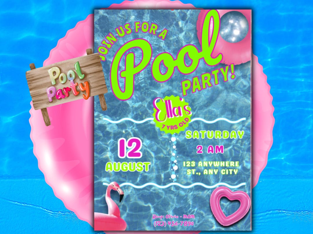 Editable Pool Party Invite,bright Pool Party Text Invitation,summer ...