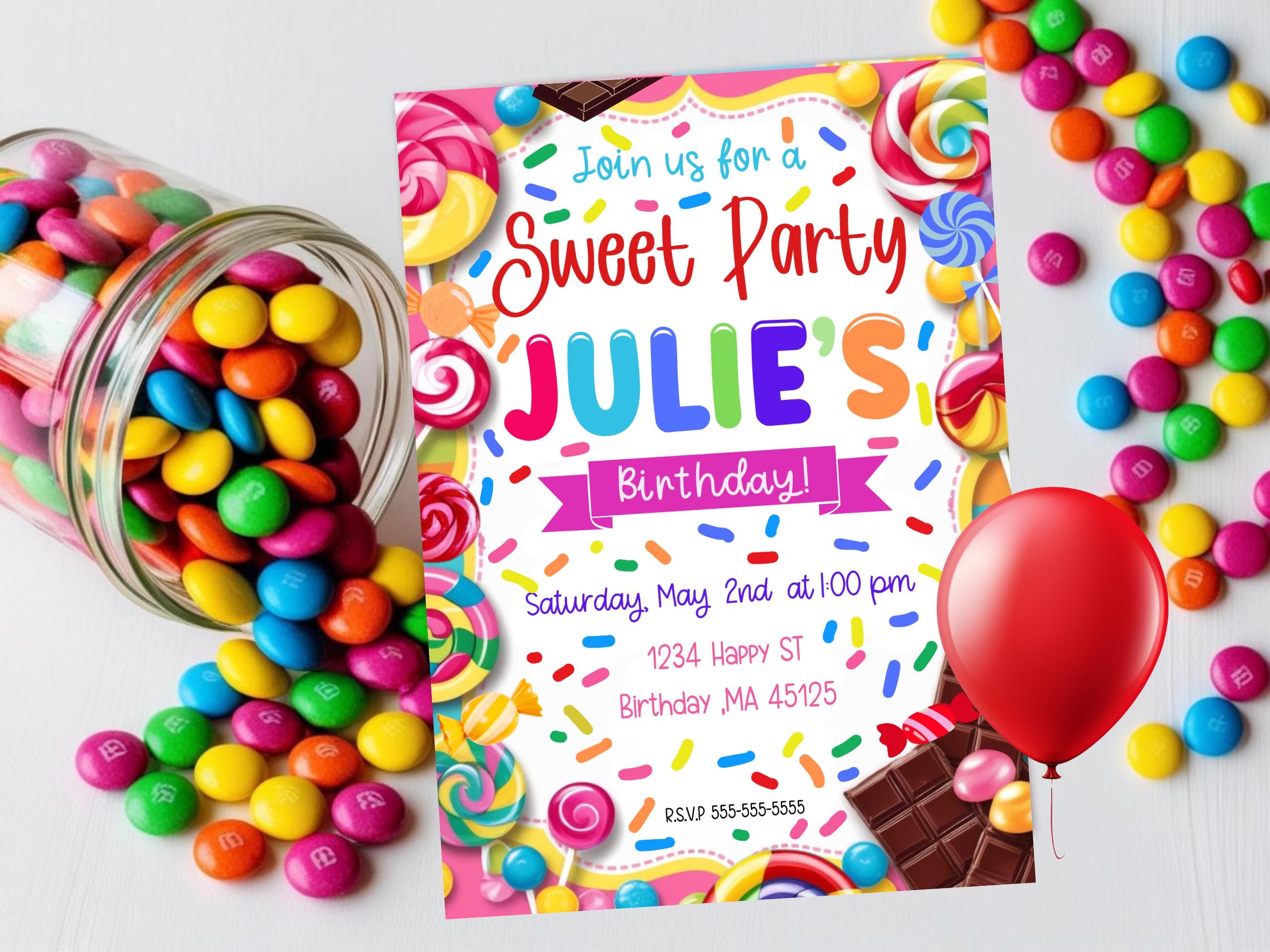 Candy Birthday Invitation: Editable Sweet Party Template (digital ...