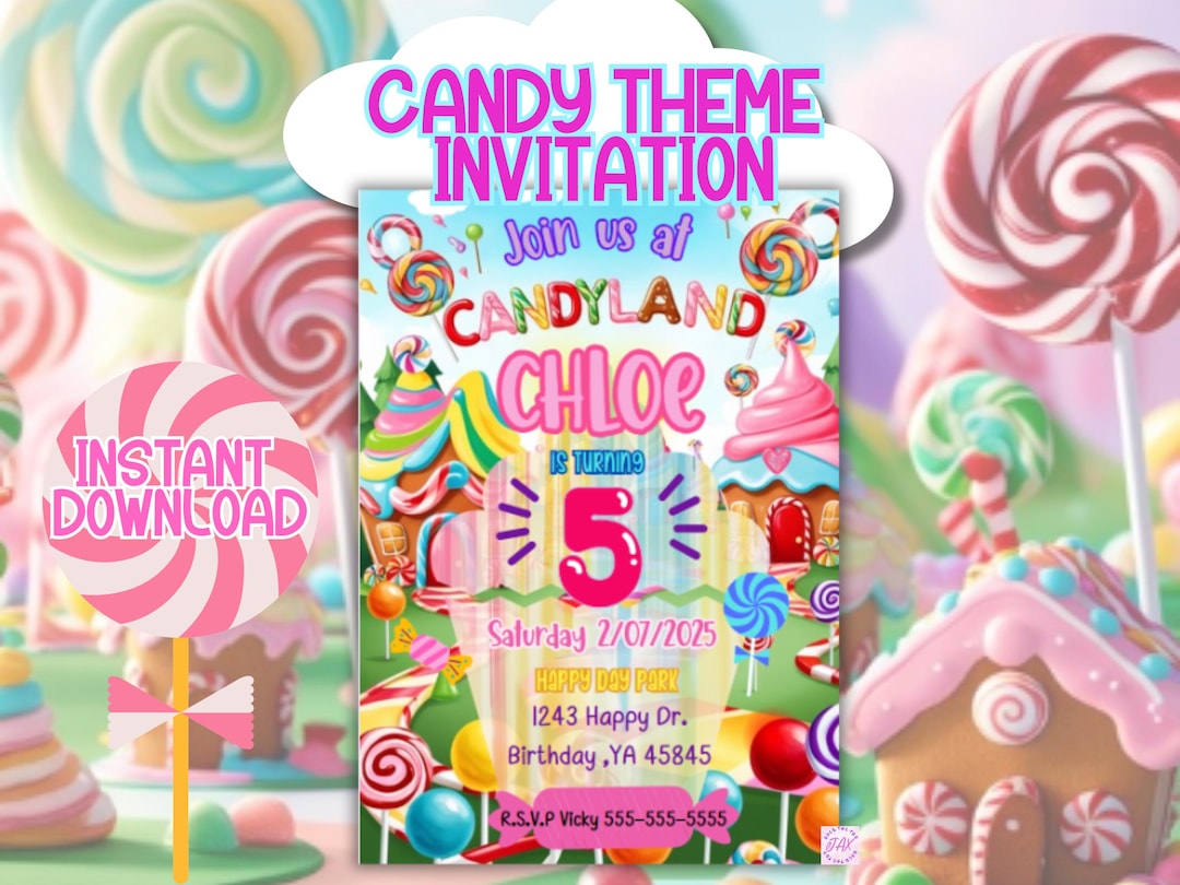 Candy Birthday Invitation, Candyland Birthday, Invitation Candyland ...