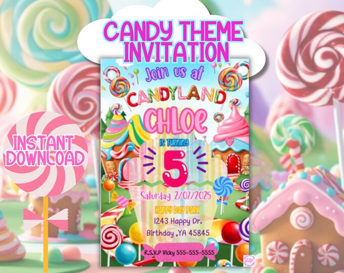 Candy Birthday Invitation, Candyland Birthday, Invitation Candyland ...