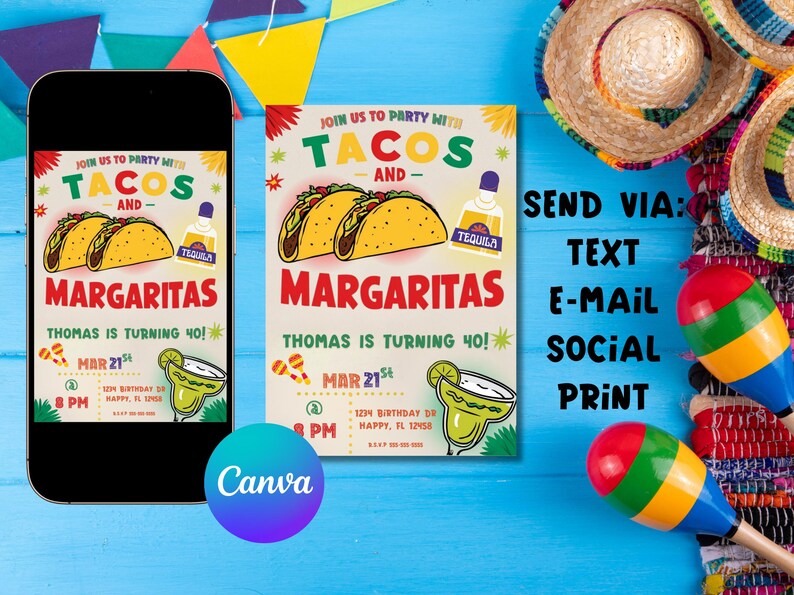 Editable Template With Tacos and Margaritas, Instant Download Tacos and ...