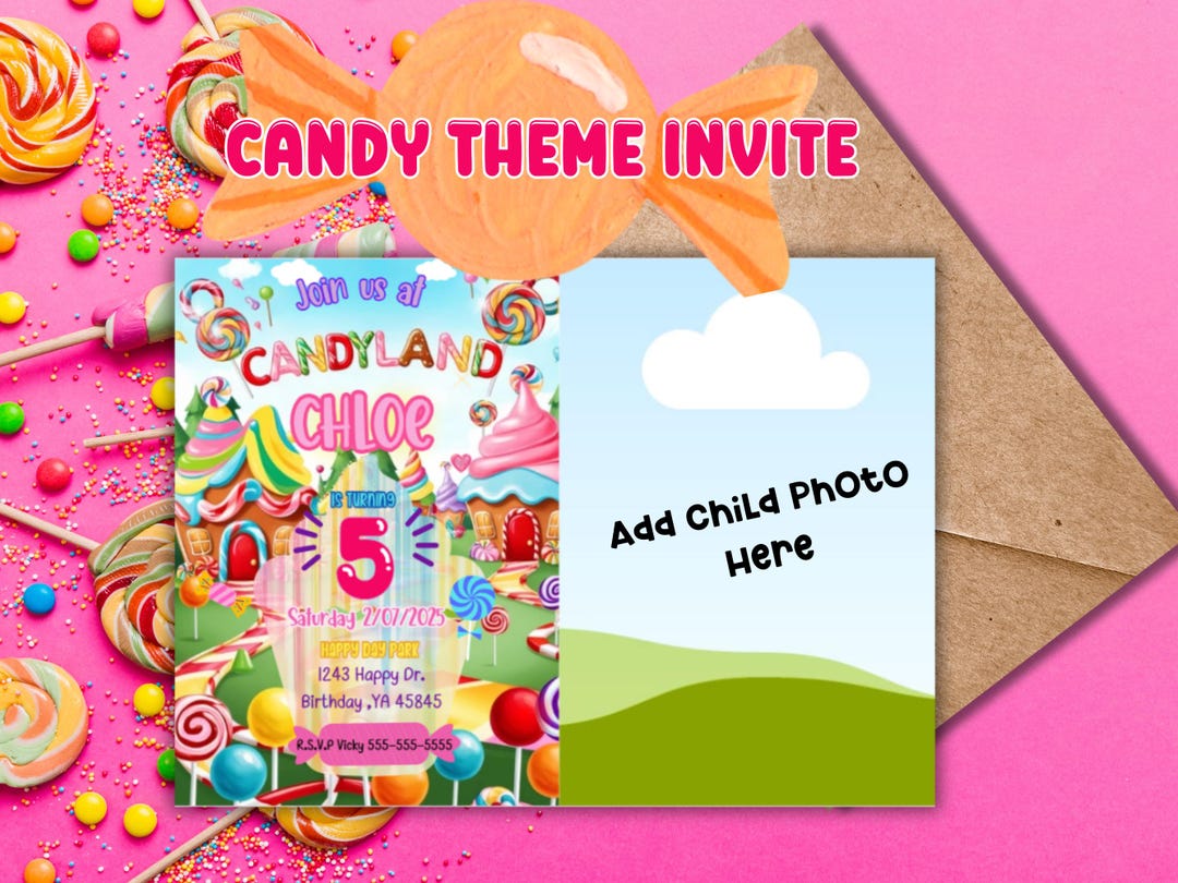 Candy Birthday Invitation Landscape Candyland Birthday, Photo ...