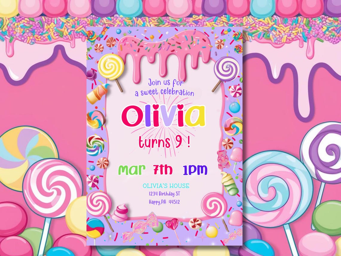 Candyland Birthday Invitation Editable Printable Template, Candy Theme ...
