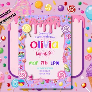 Candyland Birthday Invitation Editable Printable Template, Candy Theme ...