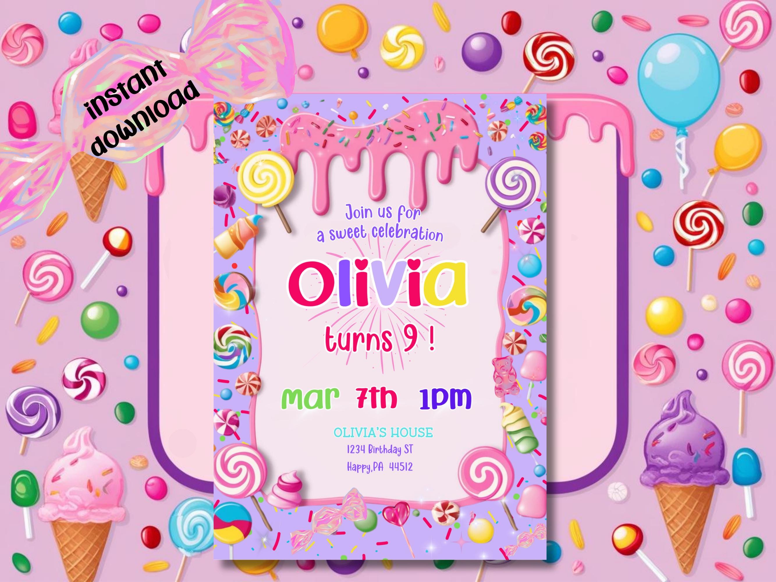 Candyland Birthday Invitation Editable Printable Template, Candy Theme ...
