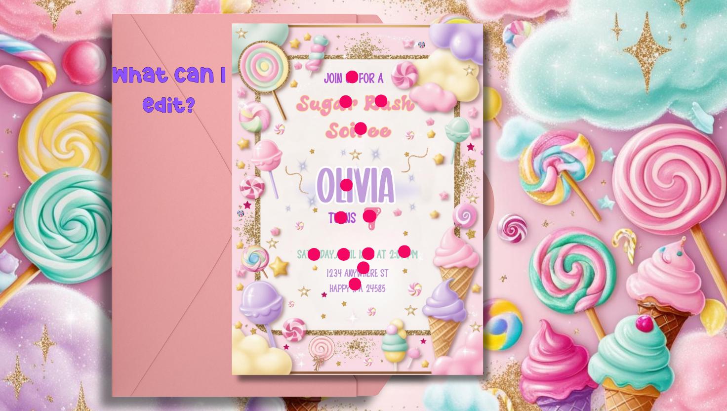 Editable Sweets Candy Invitation,pastel Sweet Candy Birthday Invitation ...