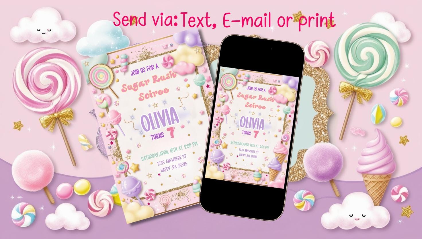 Editable Sweets Candy Invitation,pastel Sweet Candy Birthday Invitation ...