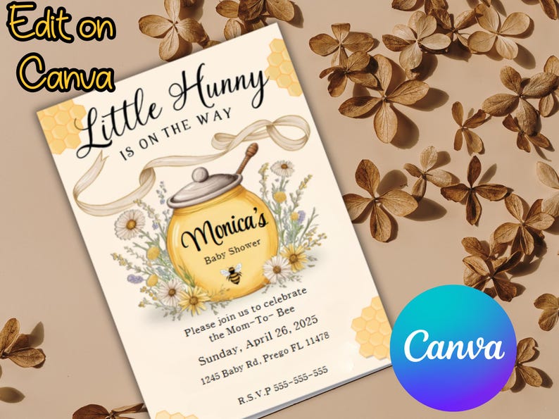 Little Hunny Baby Shower Invitation, Editable Baby Shower Invite ...