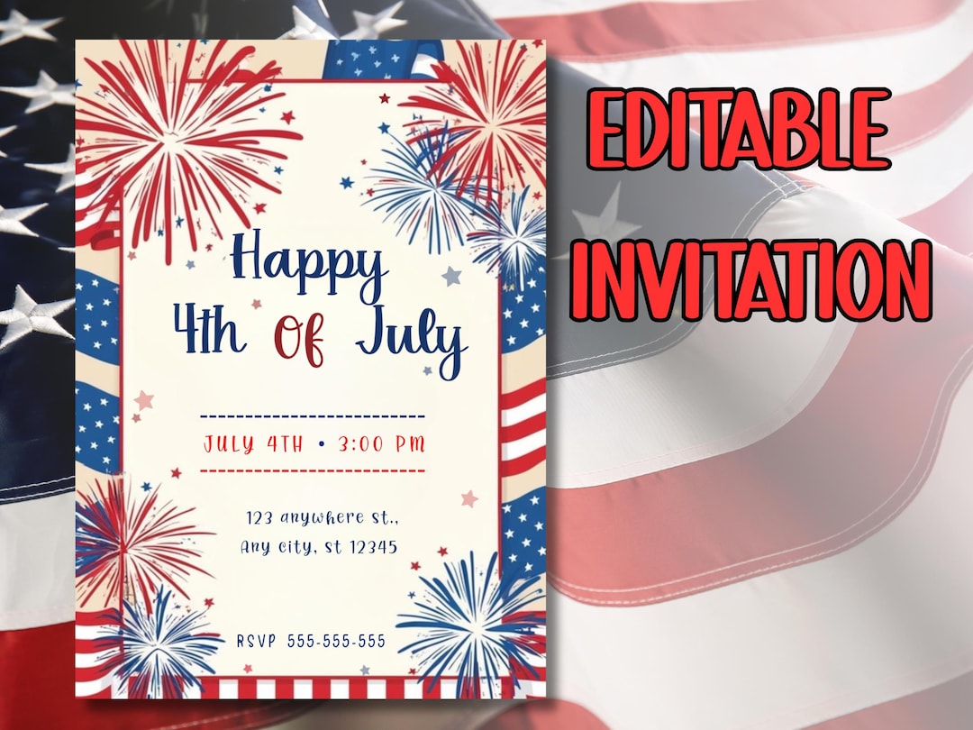 Editable 4th of July BBQ Invitation Independence Day BBQ Barbeque ...