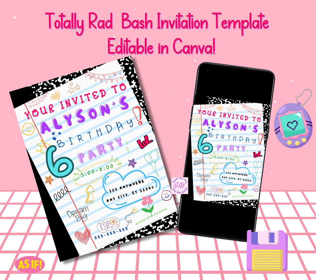 Party Invite- 90s Theme- Notebook- Teen- Editable Template - Etsy