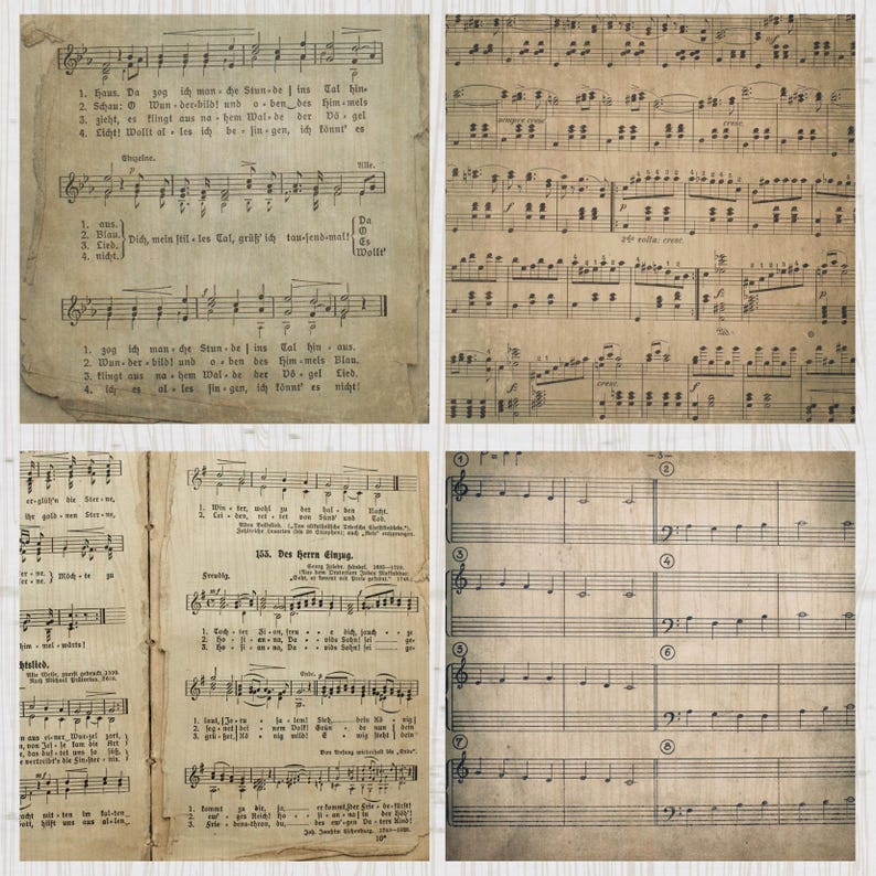 Vintage Music Digital Paper, Old Sheet Music Printable Ephemera Antique ...