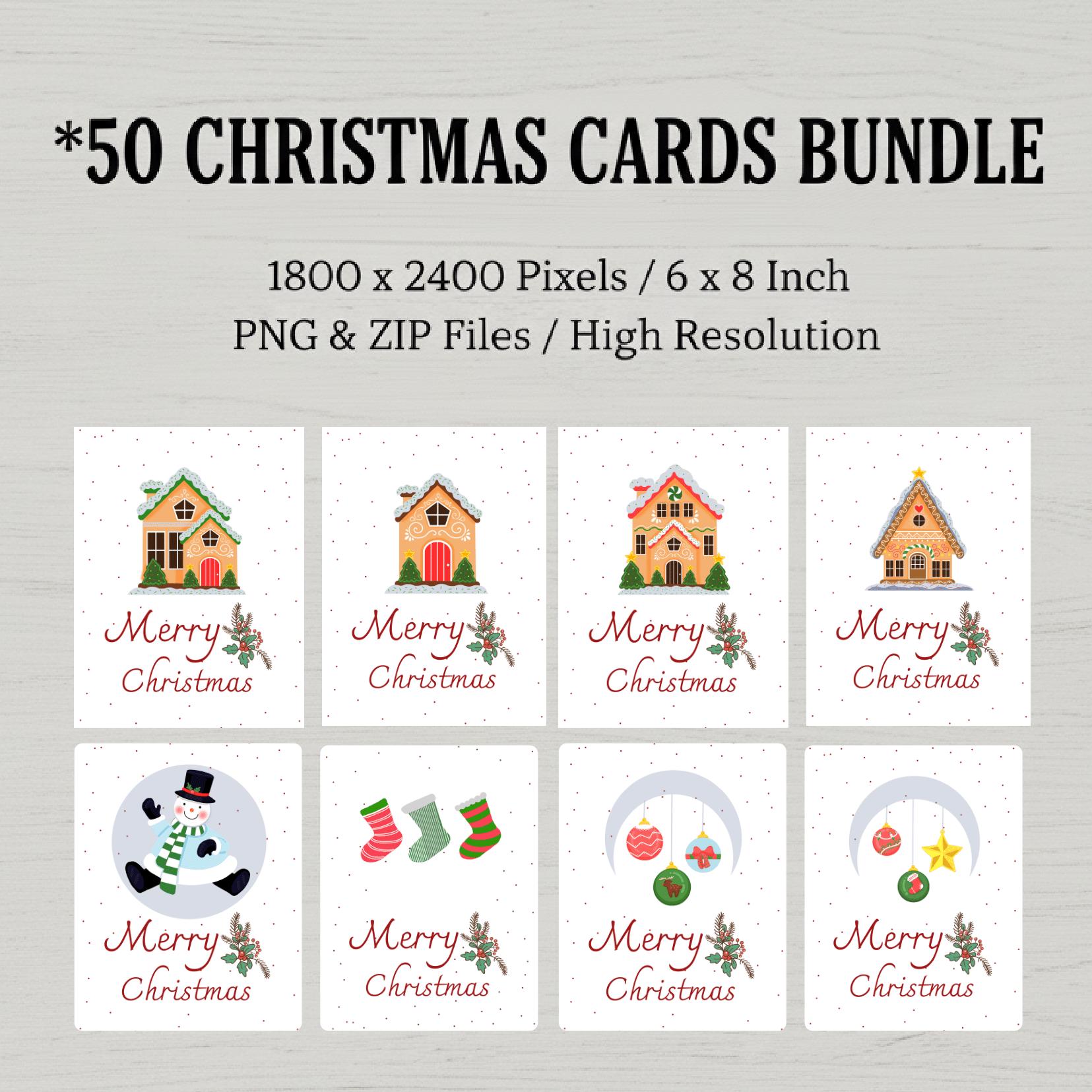 Christmas Card Bundle | 50 Digital Printable Holiday Greeting Card Set ...
