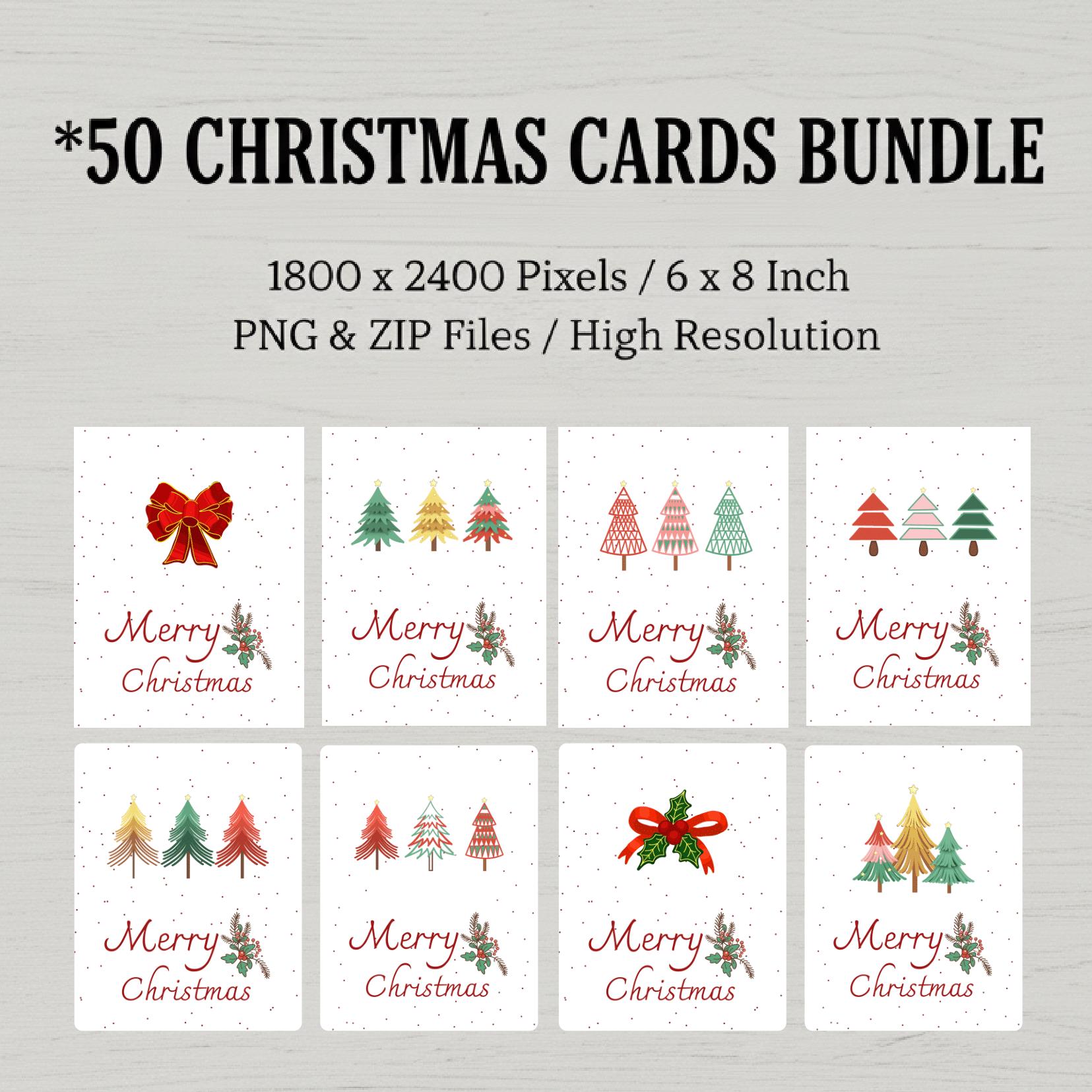Christmas Card Bundle | 50 Digital Printable Holiday Greeting Card Set ...