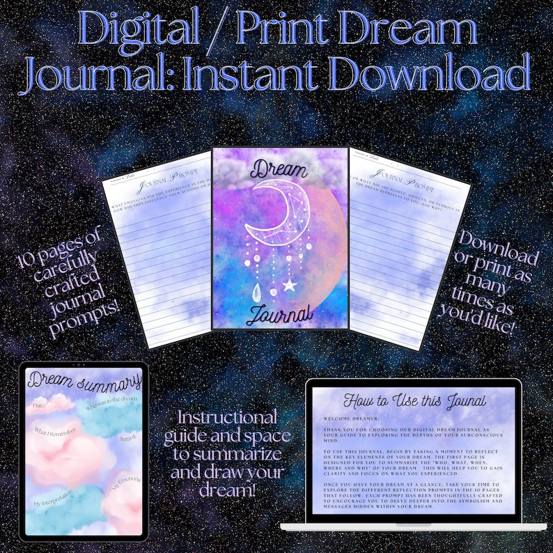 Digital/printable Dream Journal/notebook | Dream Tracking, Analysis ...