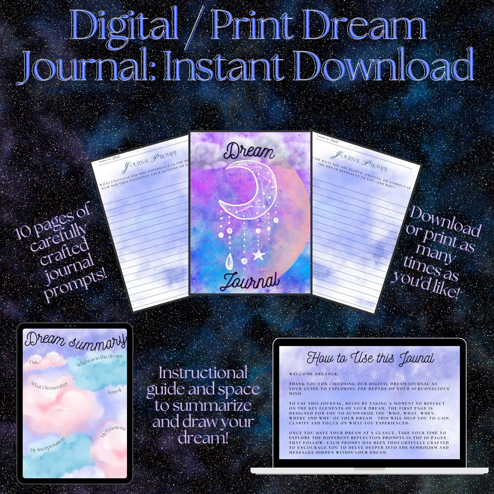 Digital/printable Dream Journal/notebook | Dream Tracking, Analysis ...